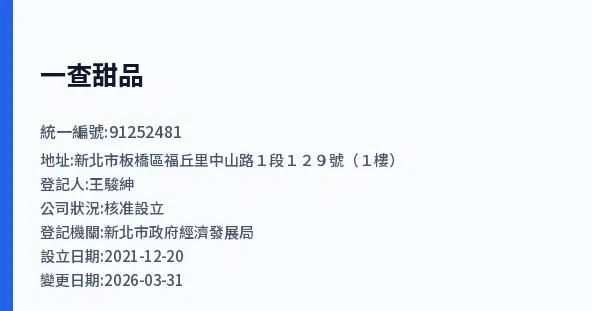 一查甜品的照片-統編 91252481(新北市) 公司登記資料與營業項目詳細圖表
