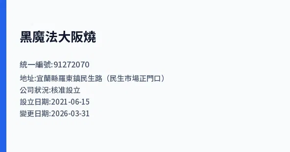 黑魔法大阪燒的照片-統編 91272070(宜蘭縣) 公司登記資料與營業項目詳細圖表