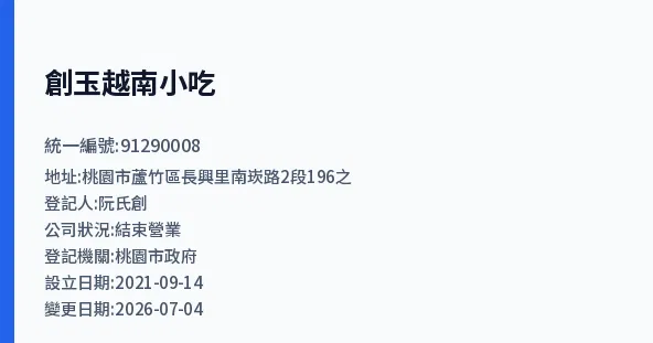 創玉越南小吃的照片-統編 91290008(桃園市) 公司登記資料與營業項目詳細圖表