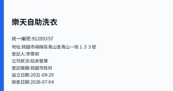 樂天自助洗衣的照片-統編 91293357(桃園市) 公司登記資料與營業項目詳細圖表