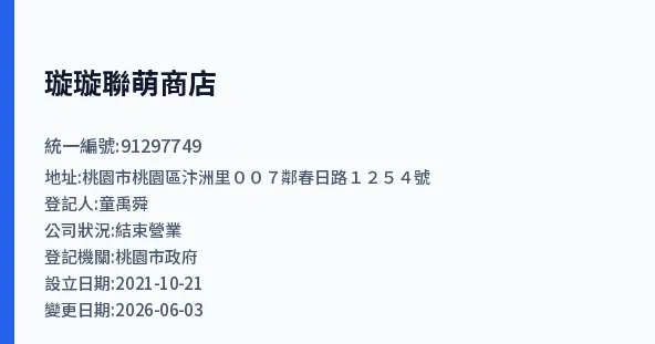 璇璇聯萌商店的照片-統編 91297749(桃園市) 公司登記資料與營業項目詳細圖表