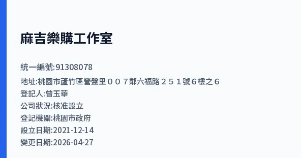 麻吉樂購工作室的照片-統編 91308078(桃園市) 公司登記資料與營業項目詳細圖表