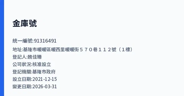 金庫號的照片-統編 91316491(基隆市) 公司登記資料與營業項目詳細圖表