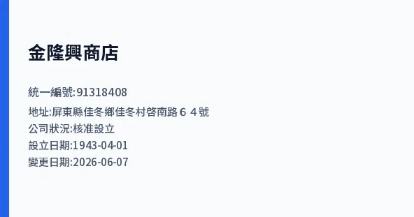 金隆興商店的照片-統編 91318408(屏東縣) 公司登記資料與營業項目詳細圖表