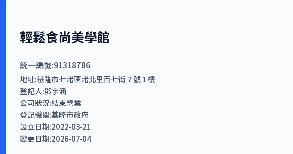 輕鬆食尚美學館的照片-統編 91318786(基隆市) 公司登記資料與營業項目詳細圖表