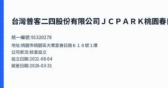 台灣普客二四股份有限公司JCPARK桃園春日館A、B區【機車】停車場的照片-統編 91320278(桃園市) 公司登記資料與營業項目詳細圖表