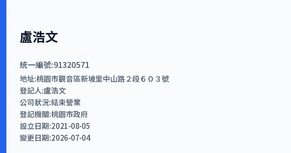 盧浩文的照片-統編 91320571(桃園市) 公司登記資料與營業項目詳細圖表