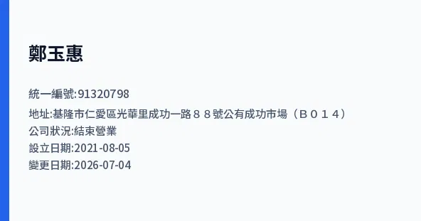 鄭玉惠的照片-統編 91320798(基隆市) 公司登記資料與營業項目詳細圖表