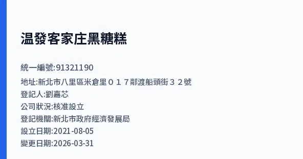 温發客家庄黑糖糕的照片-統編 91321190(新北市) 公司登記資料與營業項目詳細圖表