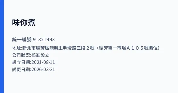 味你煮的照片-統編 91321993(新北市) 公司登記資料與營業項目詳細圖表