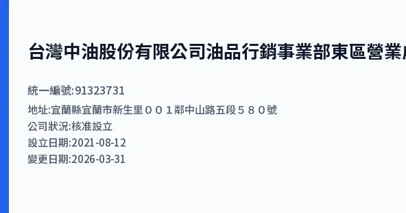 台灣中油股份有限公司油品行銷事業部東區營業處礁溪四城加油站的照片-統編 91323731(宜蘭縣) 公司登記資料與營業項目詳細圖表