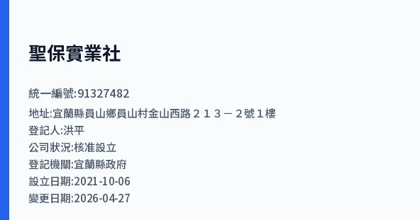 聖保實業社的照片-統編 91327482(宜蘭縣) 公司登記資料與營業項目詳細圖表