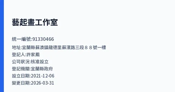 藝起畫工作室的照片-統編 91330466(宜蘭縣) 公司登記資料與營業項目詳細圖表
