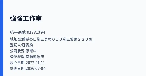 強強工作室的照片-統編 91331394(宜蘭縣) 公司登記資料與營業項目詳細圖表