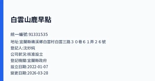 白雲山鹿早點的照片-統編 91331535(宜蘭縣) 公司登記資料與營業項目詳細圖表