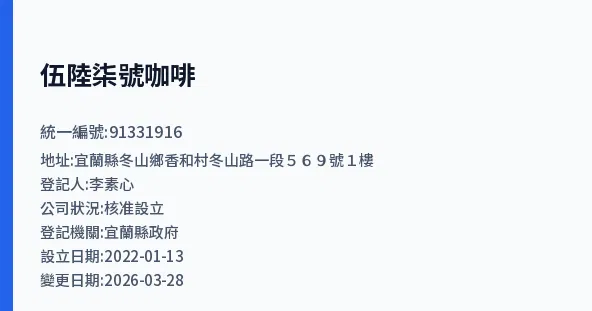 伍陸柒號咖啡的照片-統編 91331916(宜蘭縣) 公司登記資料與營業項目詳細圖表