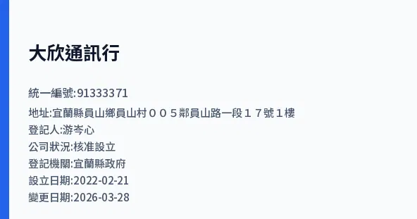 大欣通訊行的照片-統編 91333371(宜蘭縣) 公司登記資料與營業項目詳細圖表