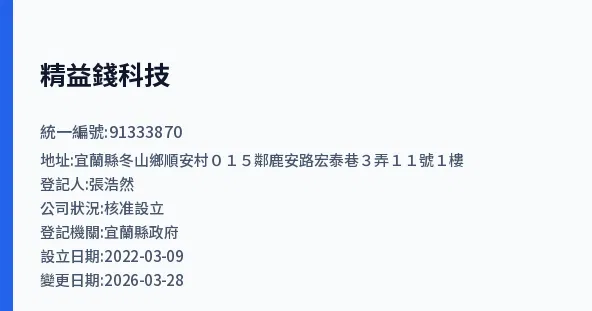 精益錢科技的照片-統編 91333870(宜蘭縣) 公司登記資料與營業項目詳細圖表