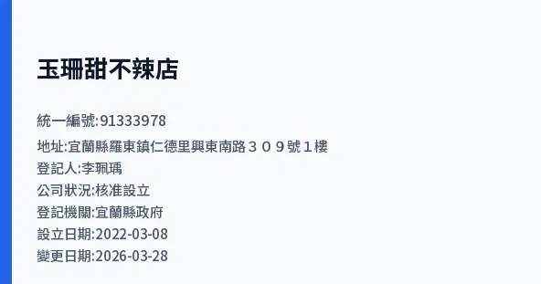 玉珊甜不辣店的照片-統編 91333978(宜蘭縣) 公司登記資料與營業項目詳細圖表