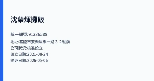 沈鼎煌攤販的照片-統編 91336588(基隆市) 公司登記資料與營業項目詳細圖表