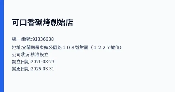可口香碳烤創始店的照片-統編 91336638(宜蘭縣) 公司登記資料與營業項目詳細圖表