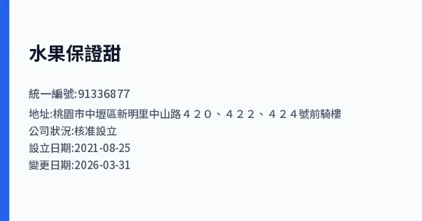 水果保證甜的照片-統編 91336877(桃園市) 公司登記資料與營業項目詳細圖表