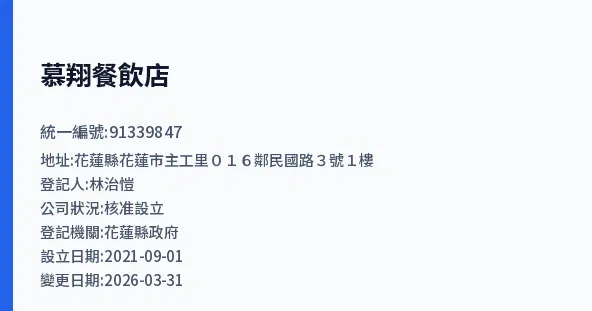 慕翔餐飲店的照片-統編 91339847(花蓮縣) 公司登記資料與營業項目詳細圖表