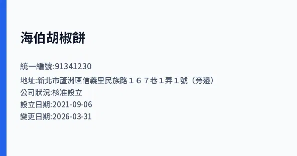 海伯胡椒餅的照片-統編 91341230(新北市) 公司登記資料與營業項目詳細圖表