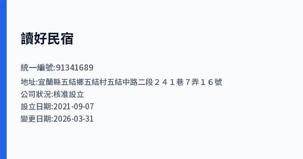 讀好民宿的照片-統編 91341689(宜蘭縣) 公司登記資料與營業項目詳細圖表
