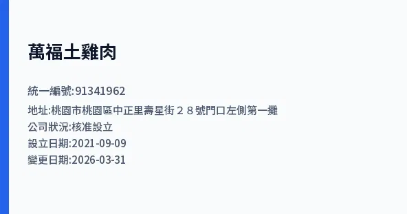 萬福土雞肉的照片-統編 91341962(桃園市) 公司登記資料與營業項目詳細圖表