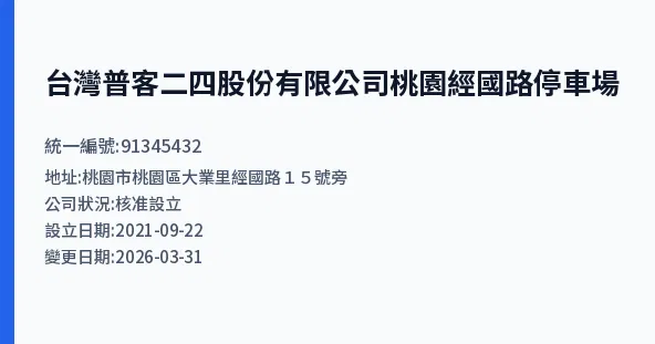 台灣普客二四股份有限公司桃園經國路停車場的照片-統編 91345432(桃園市) 公司登記資料與營業項目詳細圖表