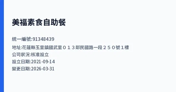美福素食自助餐的照片-統編 91348439(花蓮縣) 公司登記資料與營業項目詳細圖表