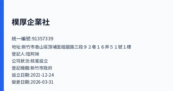 樸厚企業社的照片-統編 91357339(新竹市) 公司登記資料與營業項目詳細圖表