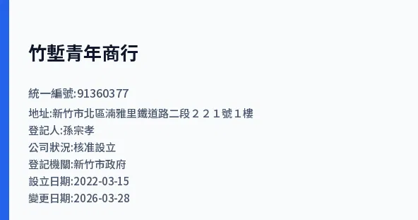 竹塹青年商行的照片-統編 91360377(新竹市) 公司登記資料與營業項目詳細圖表