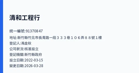 清和工程行的照片-統編 91370847(新竹縣) 公司登記資料與營業項目詳細圖表