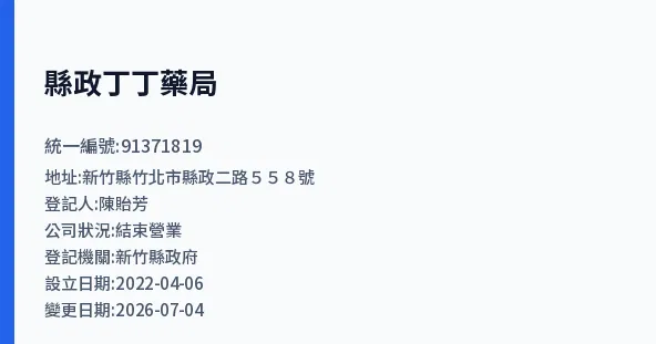 縣政丁丁藥局的照片-統編 91371819(新竹縣) 公司登記資料與營業項目詳細圖表