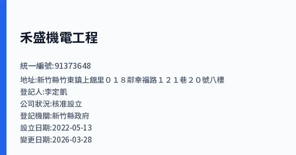 禾盛機電工程的照片-統編 91373648(新竹縣) 公司登記資料與營業項目詳細圖表