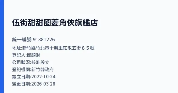 伍街甜甜圈菱角俠旗艦店的照片-統編 91381226(新竹縣) 公司登記資料與營業項目詳細圖表