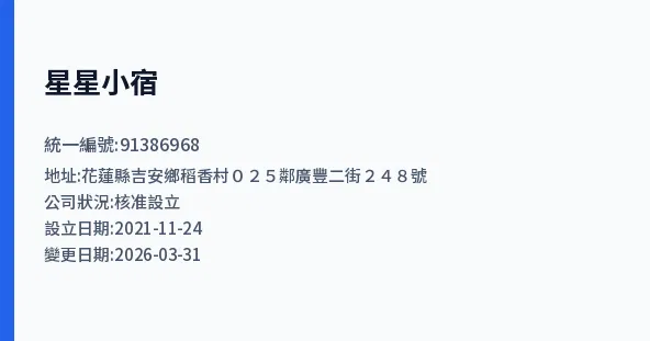 星星小宿的照片-統編 91386968(花蓮縣) 公司登記資料與營業項目詳細圖表