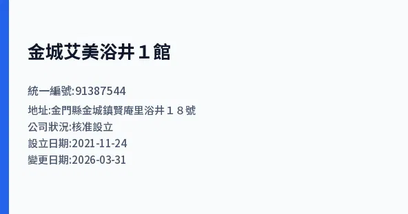 金城艾美浴井1館的照片-統編 91387544(金門縣) 公司登記資料與營業項目詳細圖表