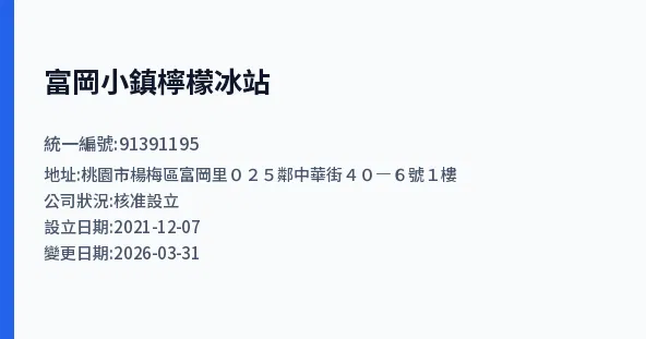 富岡小鎮檸檬冰站的照片-統編 91391195(桃園市) 公司登記資料與營業項目詳細圖表