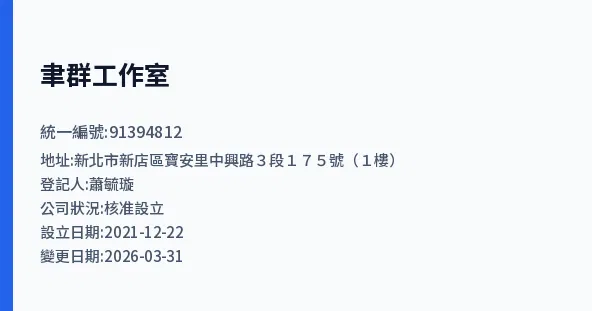 聿群工作室的照片-統編 91394812(新北市) 公司登記資料與營業項目詳細圖表