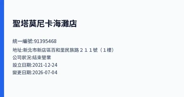 聖塔莫尼卡海灘店的照片-統編 91395468(新北市) 公司登記資料與營業項目詳細圖表