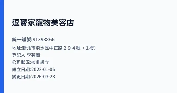 逗竇家寵物美容店的照片-統編 91398866(新北市) 公司登記資料與營業項目詳細圖表