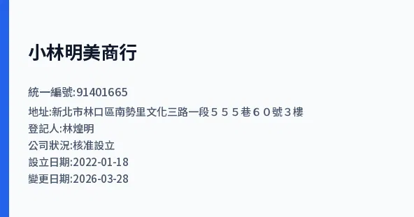 小林明美商行的照片-統編 91401665(新北市) 公司登記資料與營業項目詳細圖表