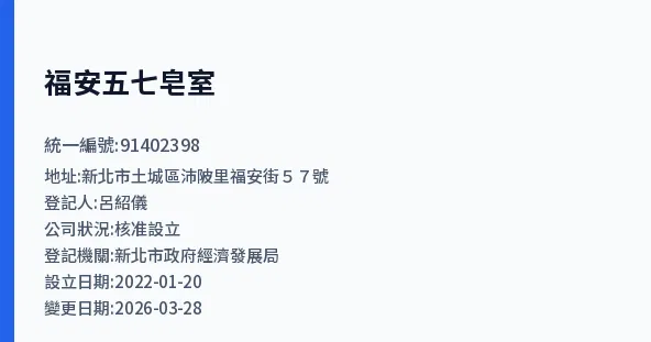 福安五七皂室的照片-統編 91402398(新北市) 公司登記資料與營業項目詳細圖表
