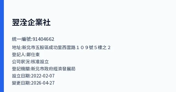 翌洤企業社的照片-統編 91404662(新北市) 公司登記資料與營業項目詳細圖表
