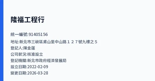 隆福工程行的照片-統編 91405156(新北市) 公司登記資料與營業項目詳細圖表