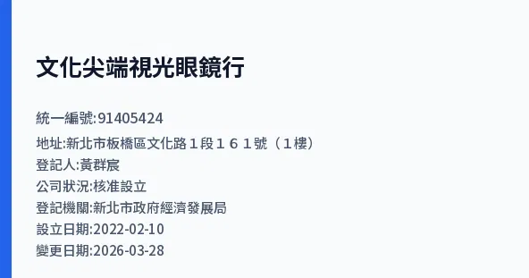 文化尖端視光眼鏡行的照片-統編 91405424(新北市) 公司登記資料與營業項目詳細圖表