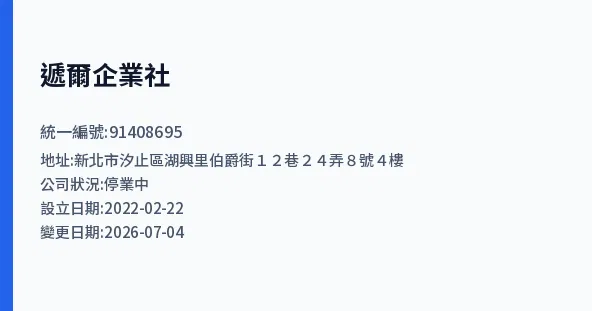 遞爾企業社的照片-統編 91408695(新北市) 公司登記資料與營業項目詳細圖表